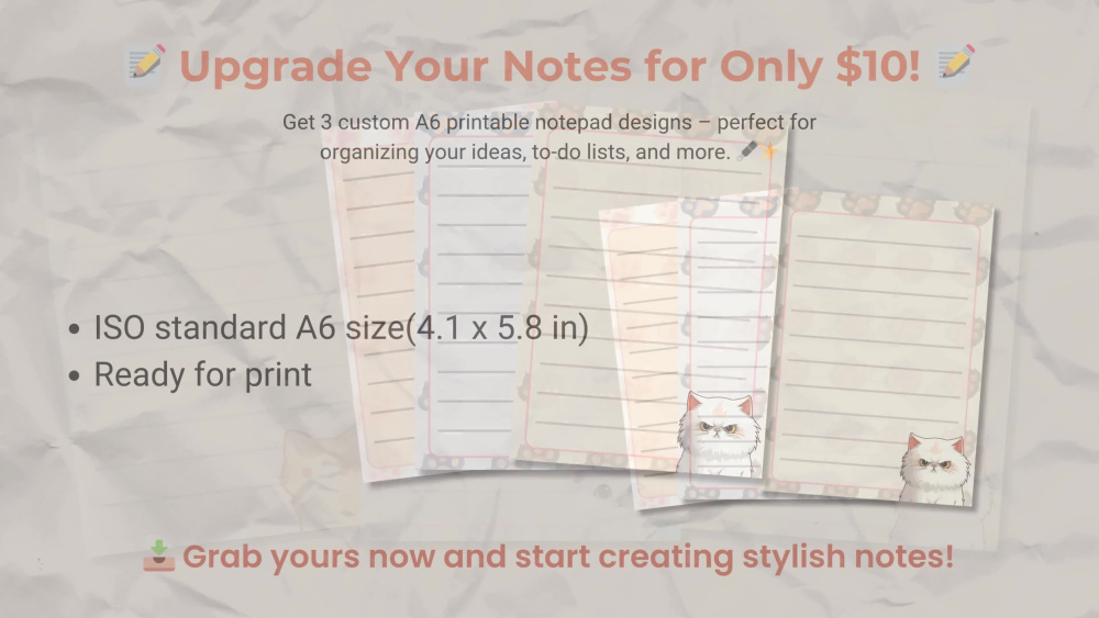 Custom A6 Cat-Themed Notepad Design | Print Design | Upwork