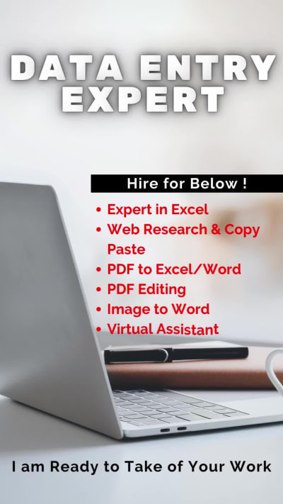 Data Entry, Web Research, Data Mining, PDF Edit & PDF to Excel, Copy Paste. | Upwork