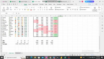 Excel grading calculator that automatically shows performance | Upwork