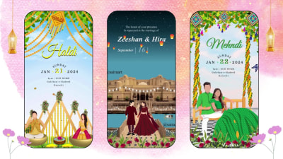 Unique animated caricature wedding invitation cards and video | Upwork