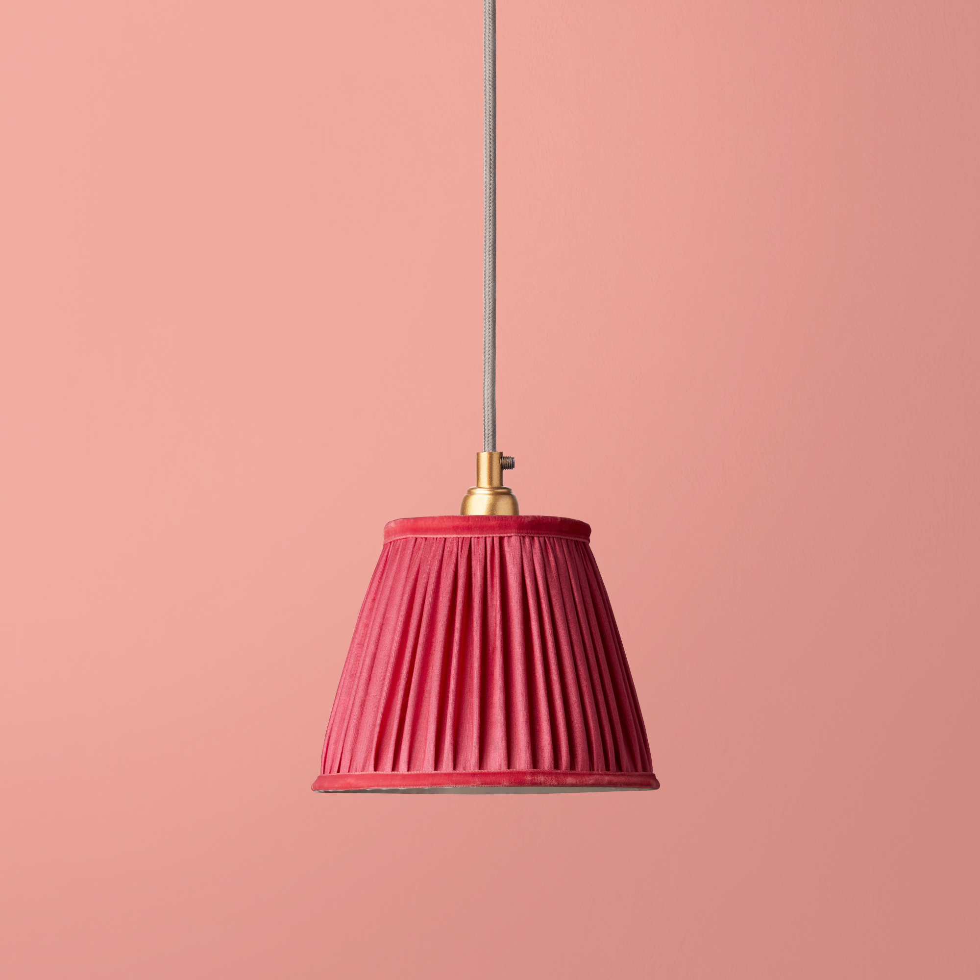 7 inch pendant lamp shade in ruby silk with velvet tape