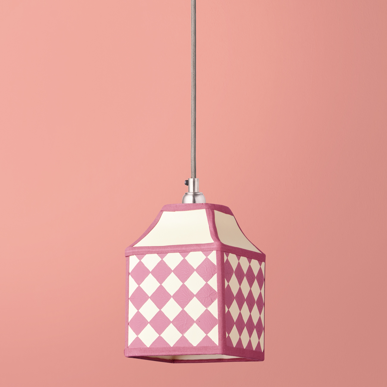 6 inch Milford check square pendant shade in raspberry