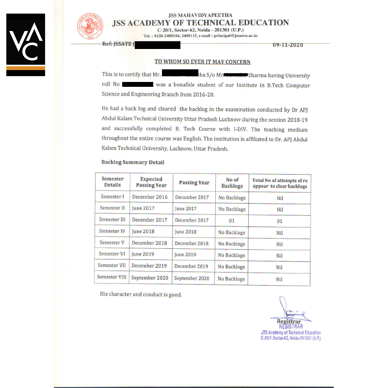 Backlog Certificate Format Backlog Certificate Format