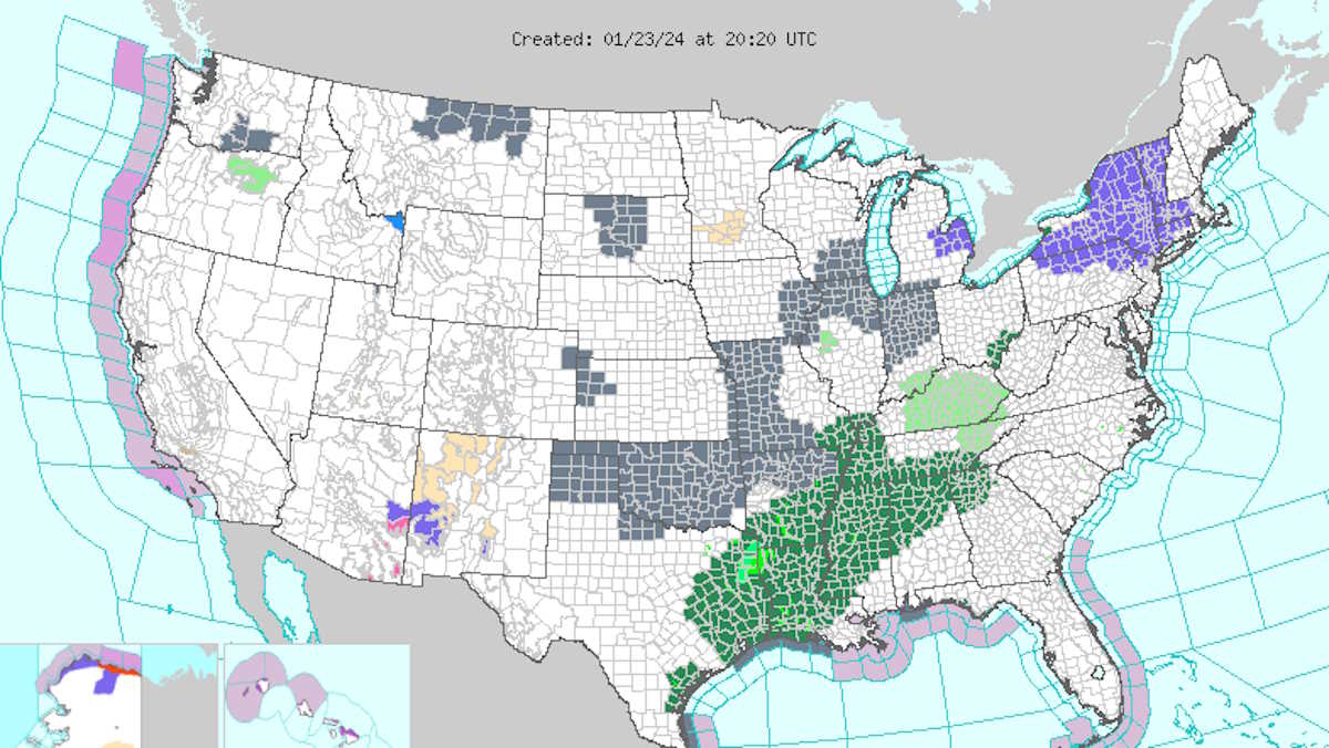 U.S.: Excessive rainfall across south; freezing rain and snow in ...