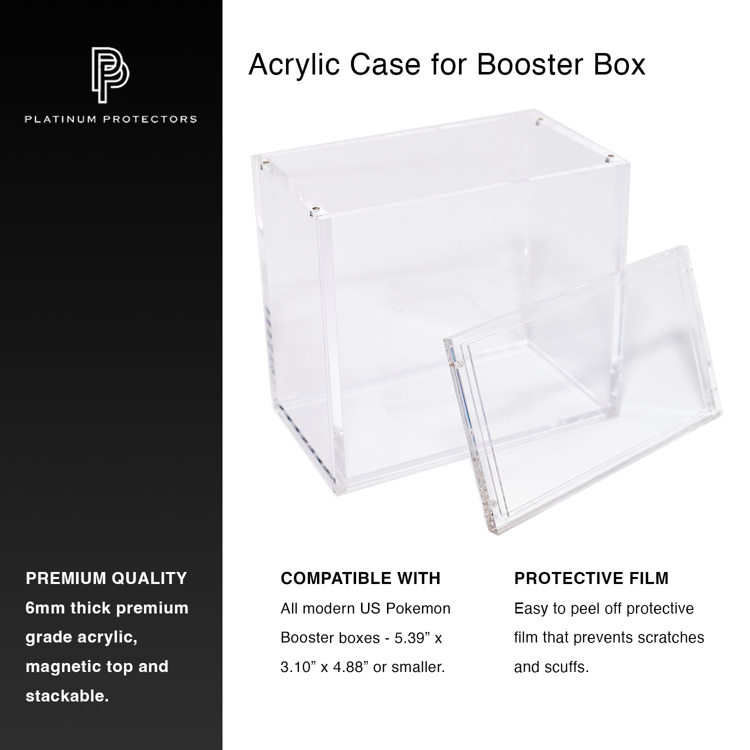Acrylic Display Case for Pokemon Booster Box 6mm Premium Magnetic Top ...