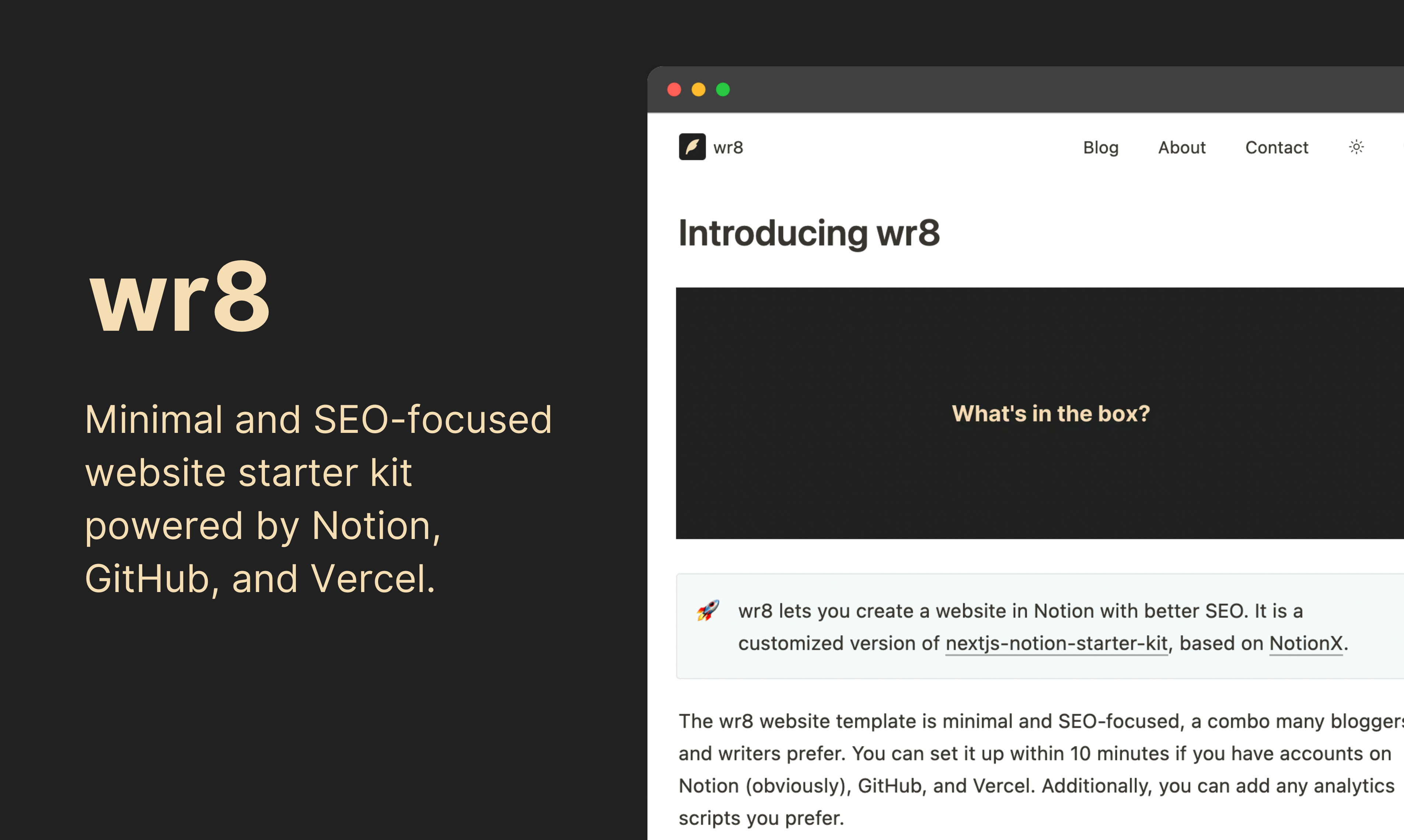 GitHub - verfasor/wr8: Minimal, SEO-focused website starter kit powered by Notion, GitHub, and ...