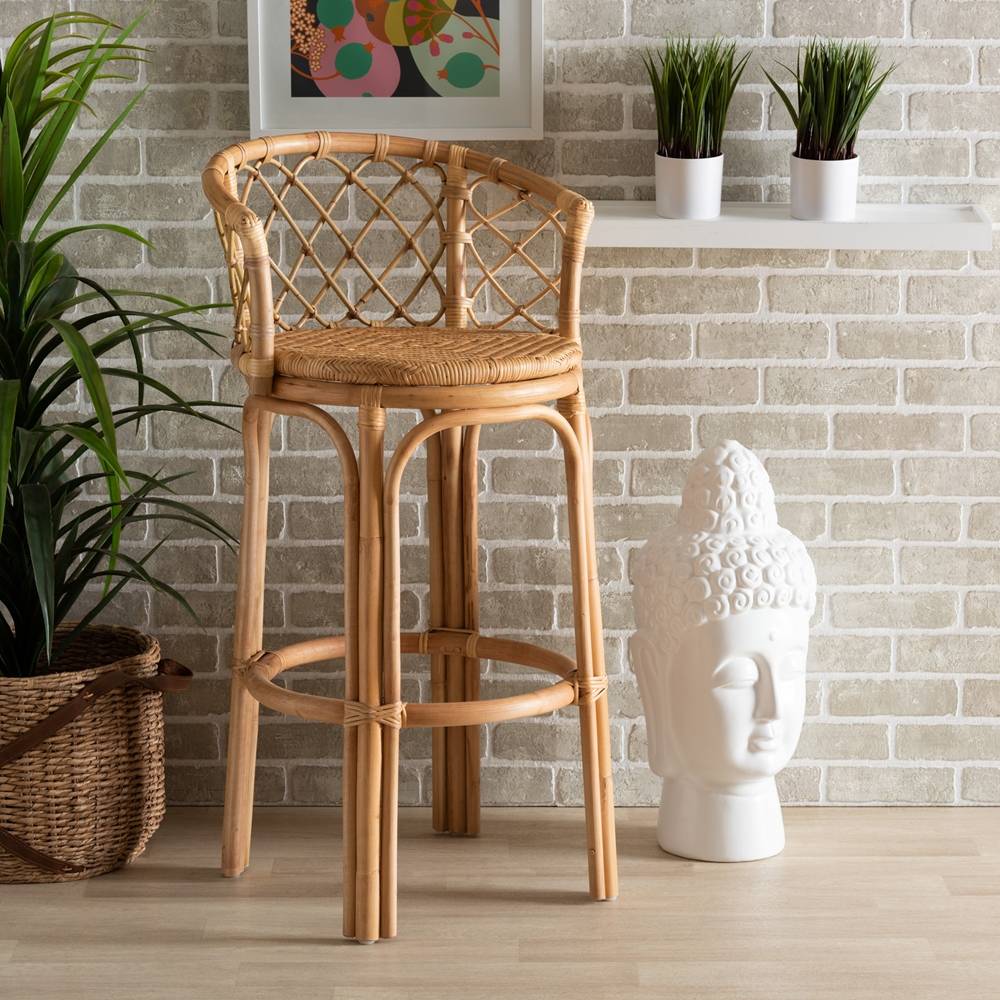 Bali Pari Orchard Modern Bohemian Natural Brown Rattan Bar Stool