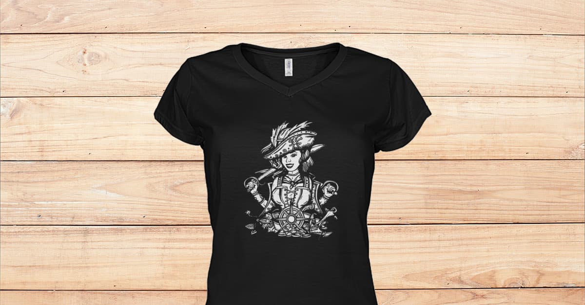 Female Pirate Illustration with crossed cutlasses White Design - Viralstyle
