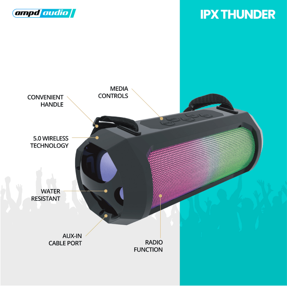 Wholesale Ampd - Ipx Thunder Bluetooth Led Speaker - Black And Led Face ...
