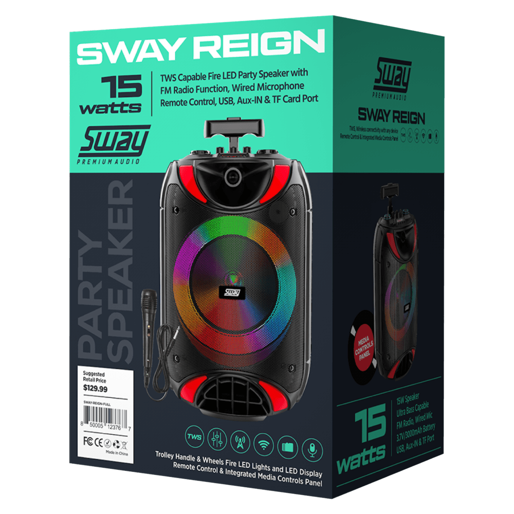 Wholesale Sway - Reign Led Bluetooth Party Speaker 15w - Black And Led ...