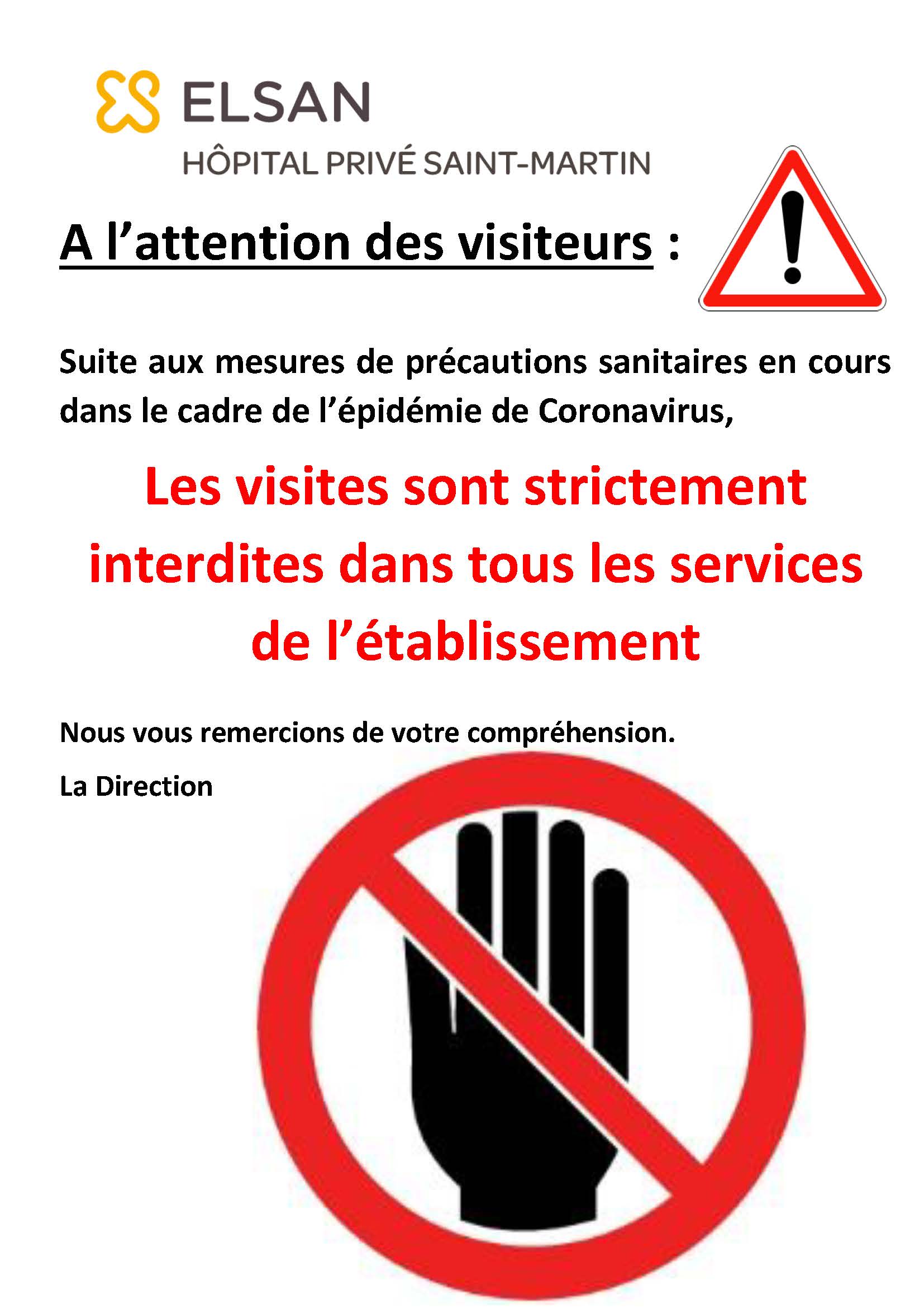 Mesures exceptionnelles COVID19: Visites strictement interdites | Elsan