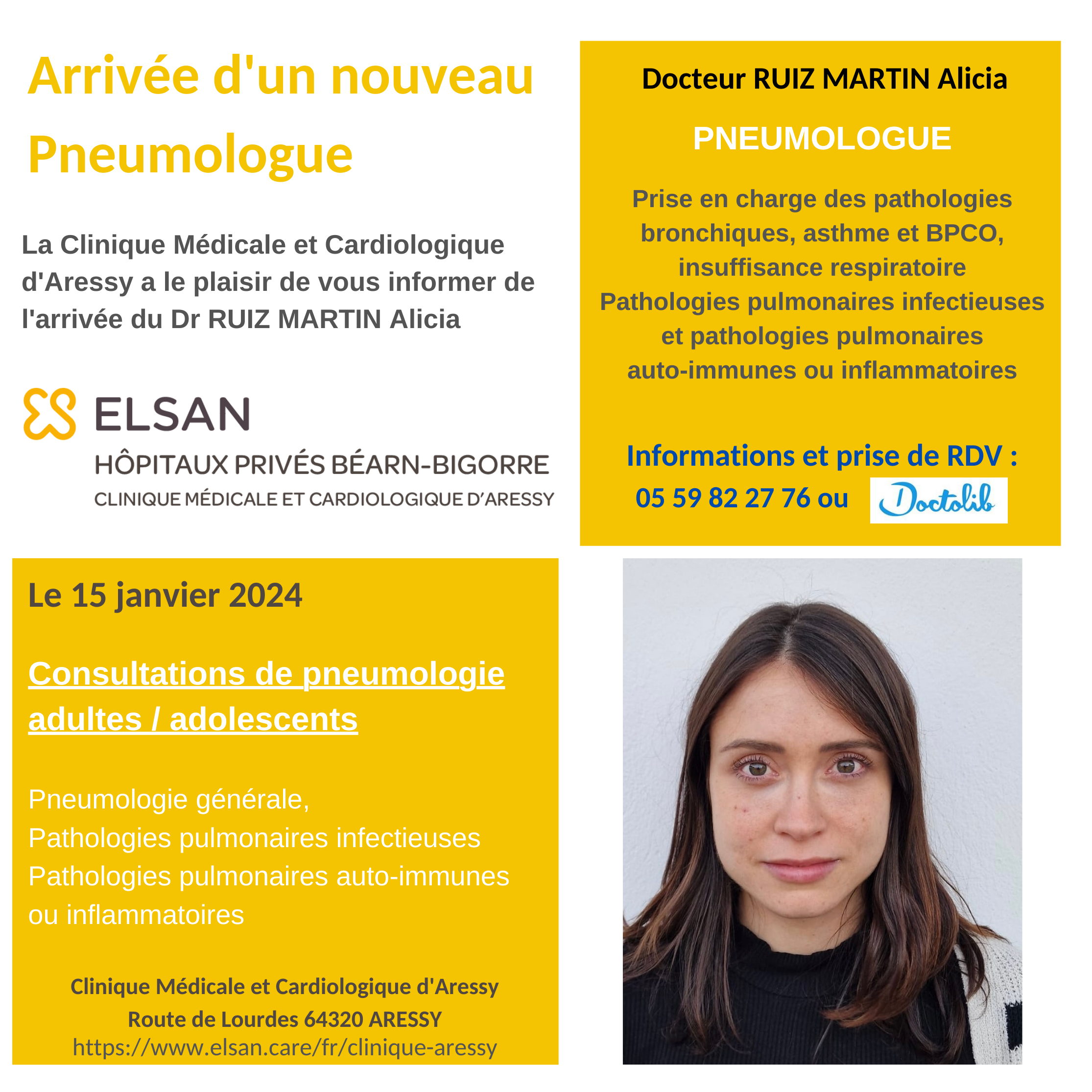 Bienvenue au Docteur RUIZ MARTIN Alicia, Pneumologue ! | Elsan