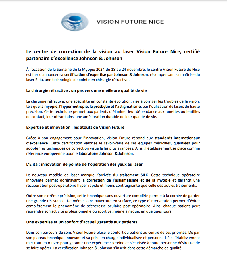 Vision Future de Nice se dote d'un nouveau laser de pointe | Elsan