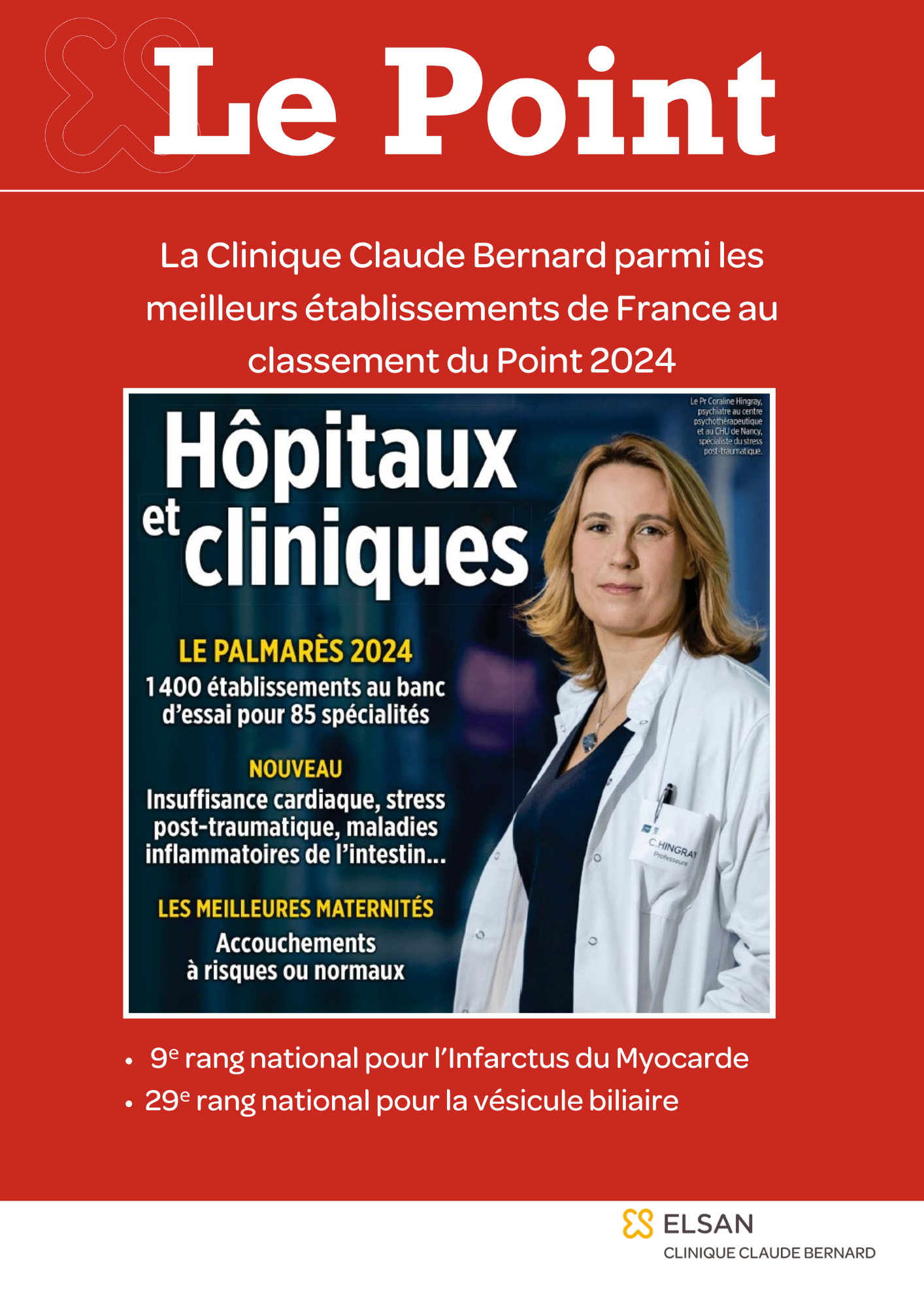 La Clinique Claude Bernard progresse dans le Palmarès Le Point 2024 | Elsan