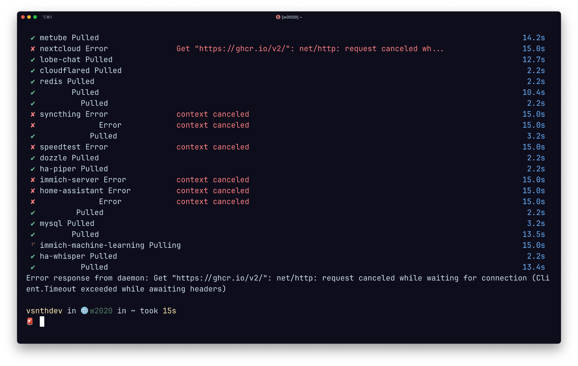Fixing Docker Compose Pull Failure: ghcr.io Times Out Context Cancelled — Vasanth Developer