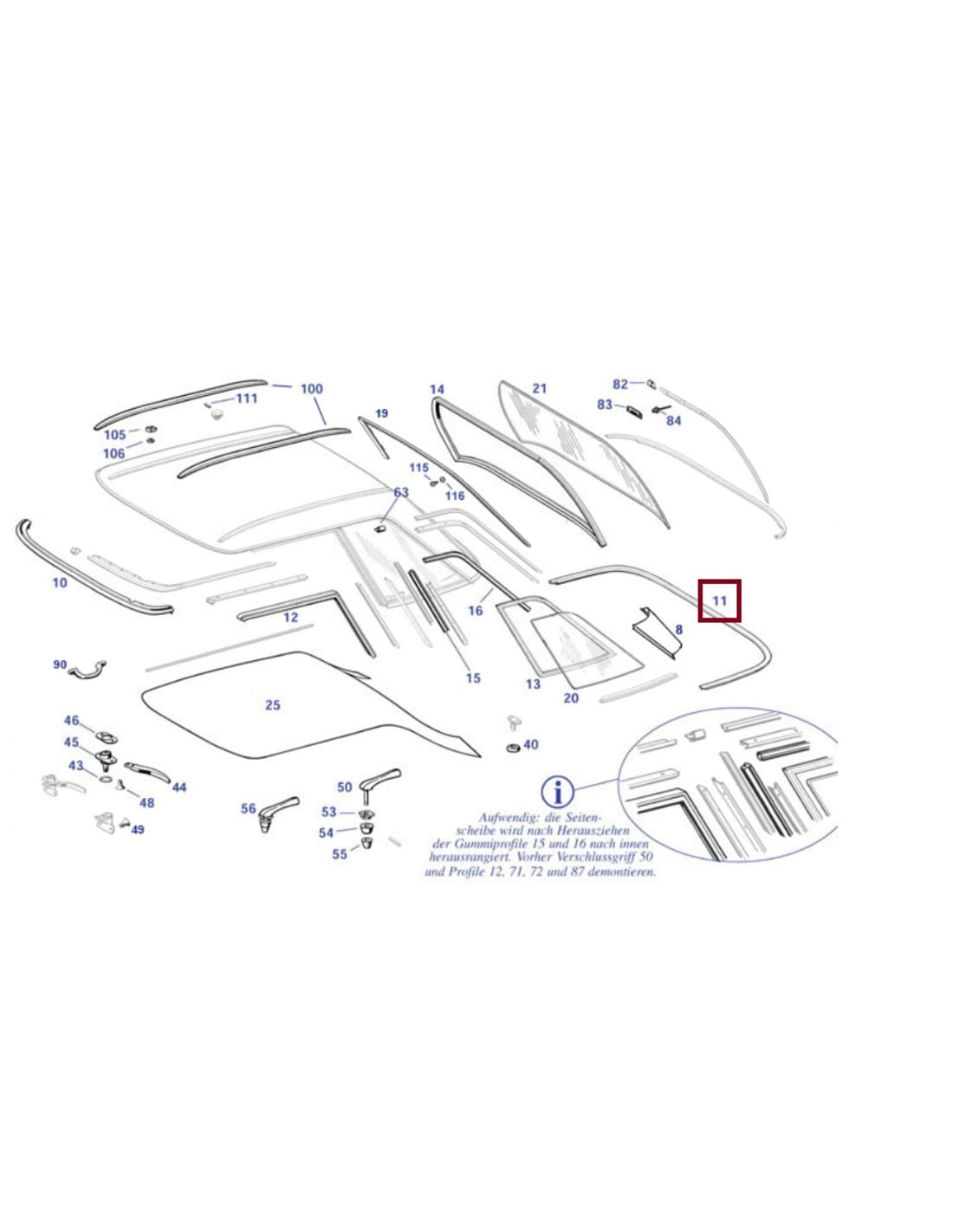 Rear Lower Hardtop Seal - 1137900083 - Classic Mercedes Parts