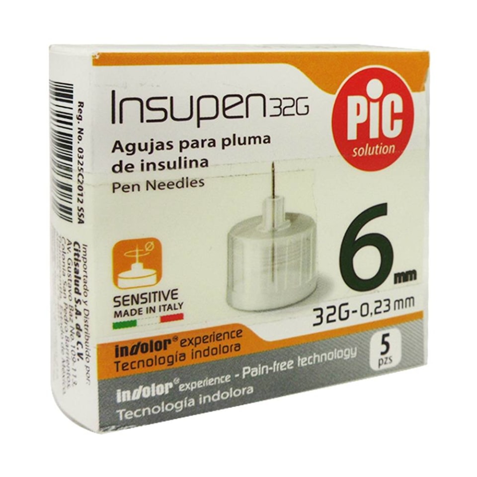 Agujas Para Pluma De Insulina Insupen Pic Solution 32 G 6 Mm 5 Pzas Walmart