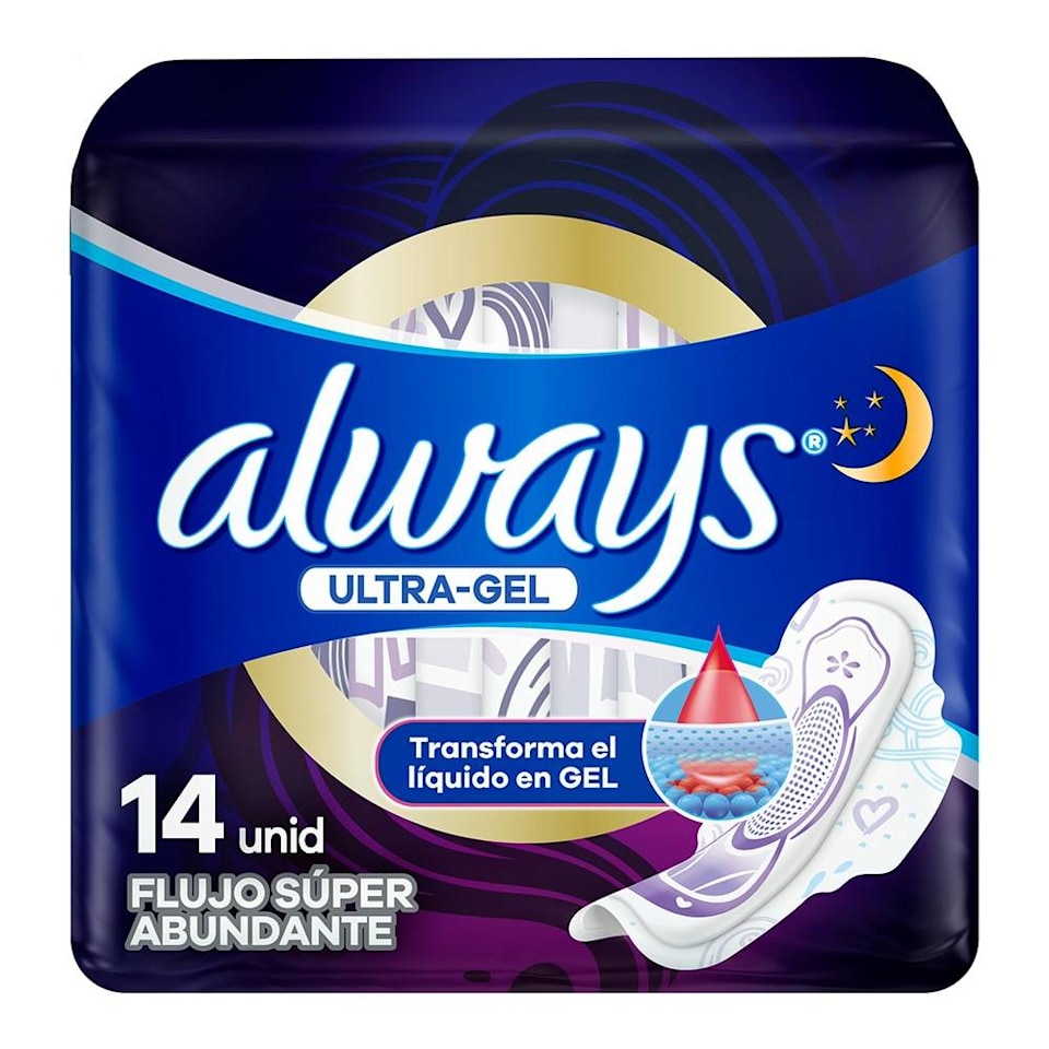 Toallas femeninas Always Ultra invisible nocturna flujo moderado 14 ...