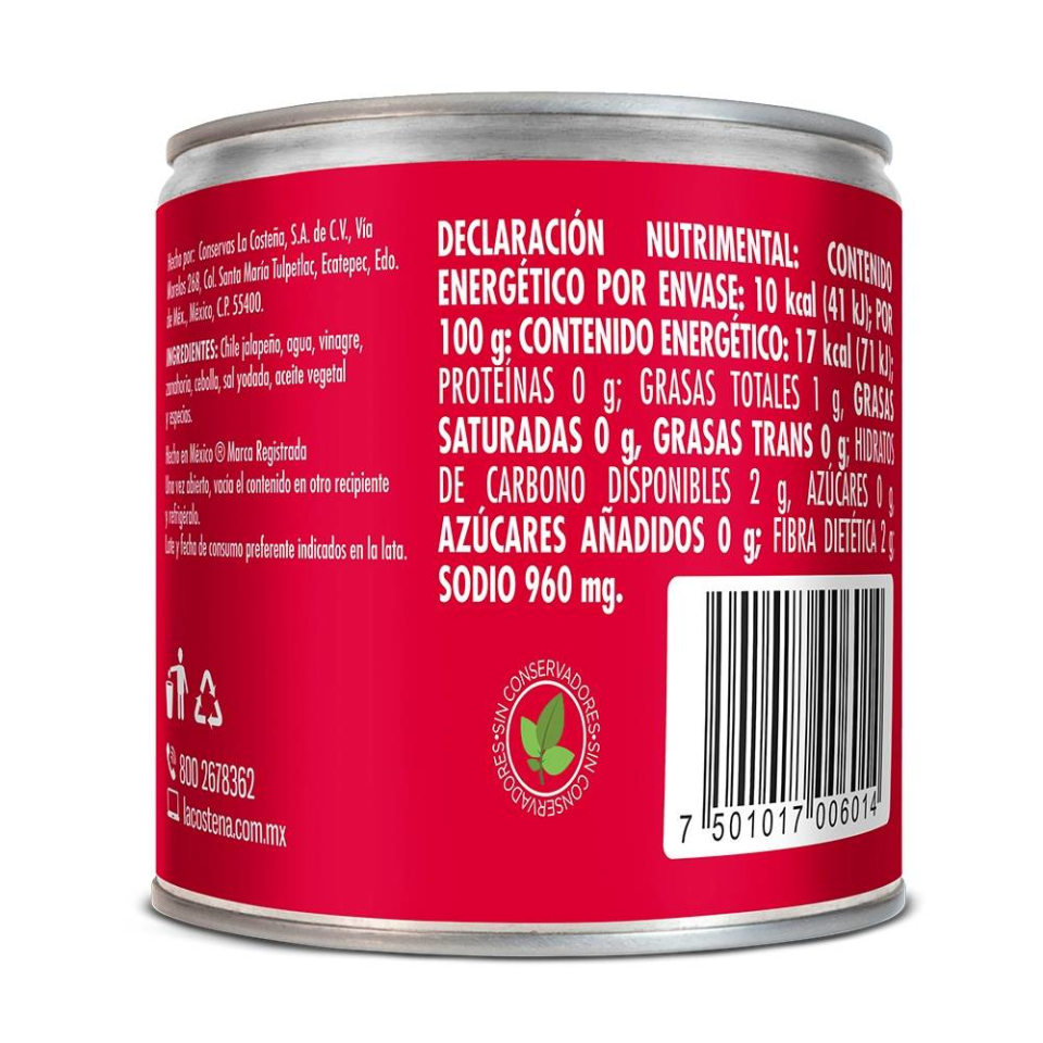 Rajas de jalapeño La Costeña en escabeche 105 g | Walmart Rajas de jalapeño La Costeña en escabeche 105 g | Walmart