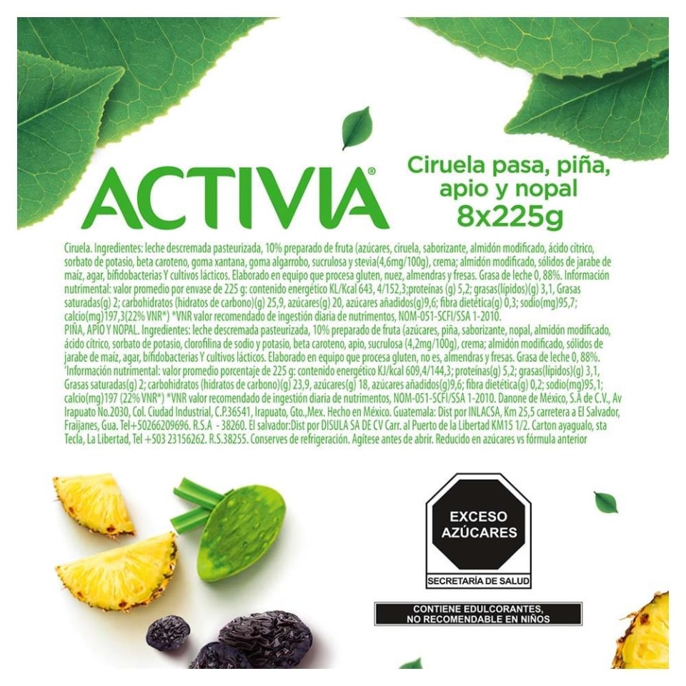 Alimento lácteo fermentado Activia ciruela pasa, piña, apio y nopal 8 ... Alimento lácteo fermentado Activia ciruela pasa, piña, apio y nopal 8 ...