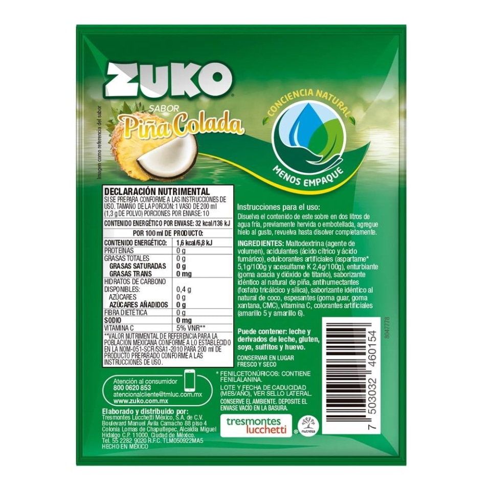 Bebida en polvo Zuko sabor pina colada 13 g | Walmart Bebida en polvo Zuko sabor pina colada 13 g | Walmart