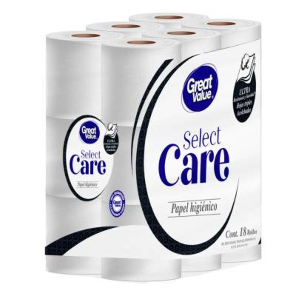 Papel higiénico Great Value select care 18 rollos | Walmart