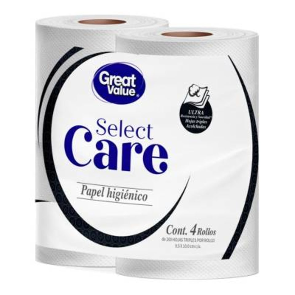Papel higiénico Great Value select care 4 rollos | Walmart
