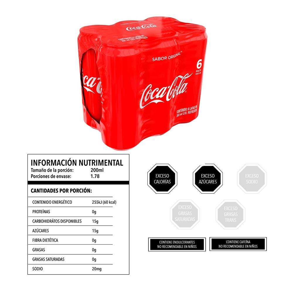 Refresco Coca Cola sabor original 6 latas de 355 ml c/u | Bodega ... Refresco Coca Cola sabor original 6 latas de 355 ml c/u | Bodega ...