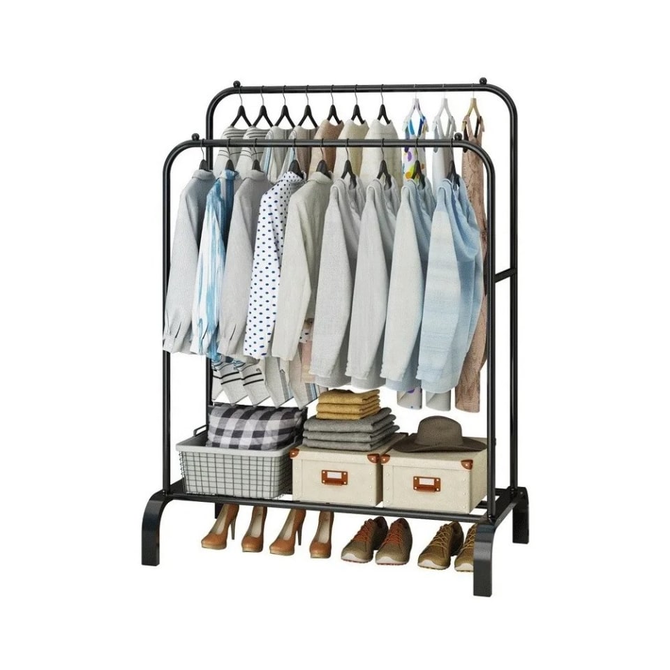 Rack Armable Para Ropa Organizador Closet Para Hogar Con Doble Guardaropa Color Negro Practiksa
