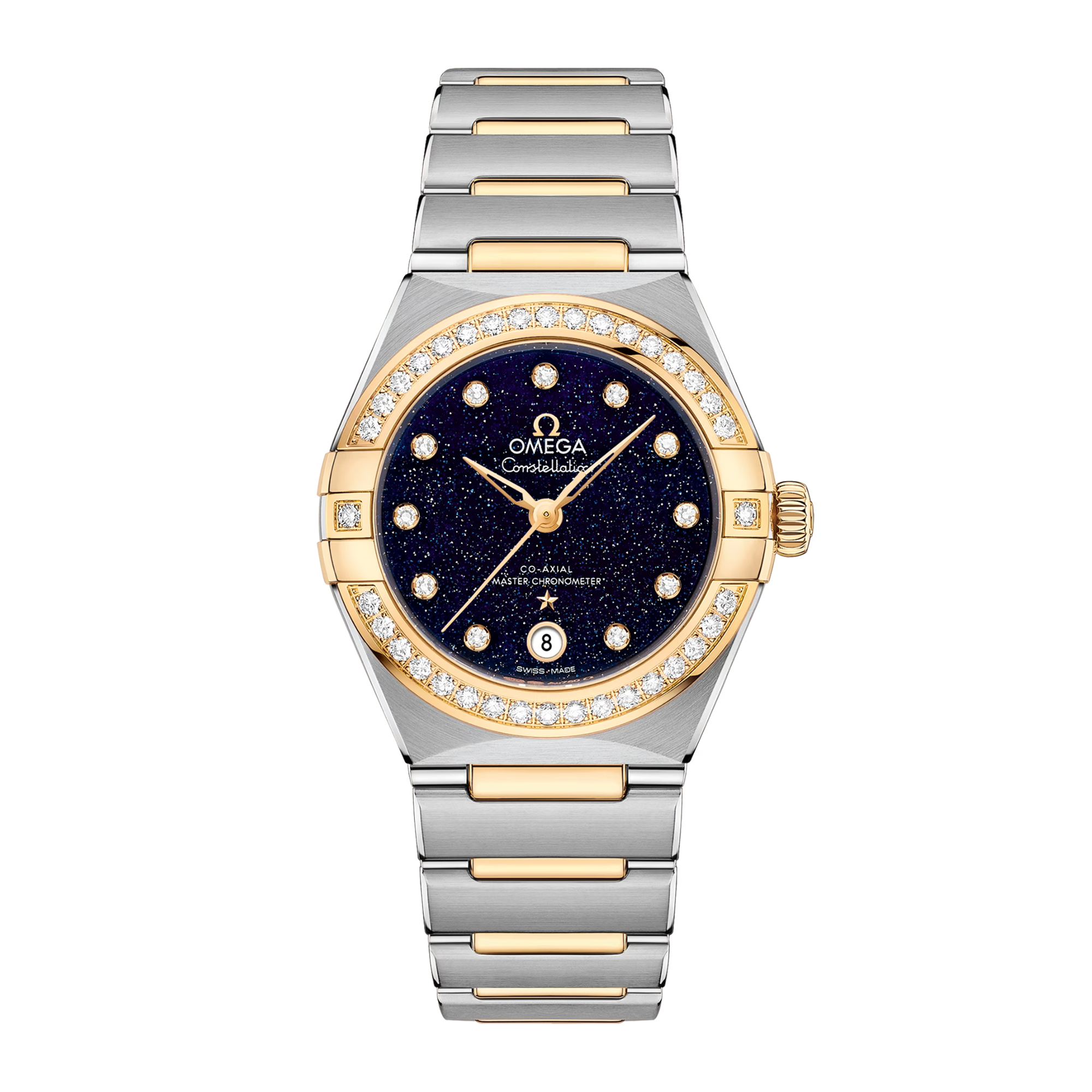 Omega Constellation Manhattan Yellow Gold & Steel Blue Aventurine Dial ...