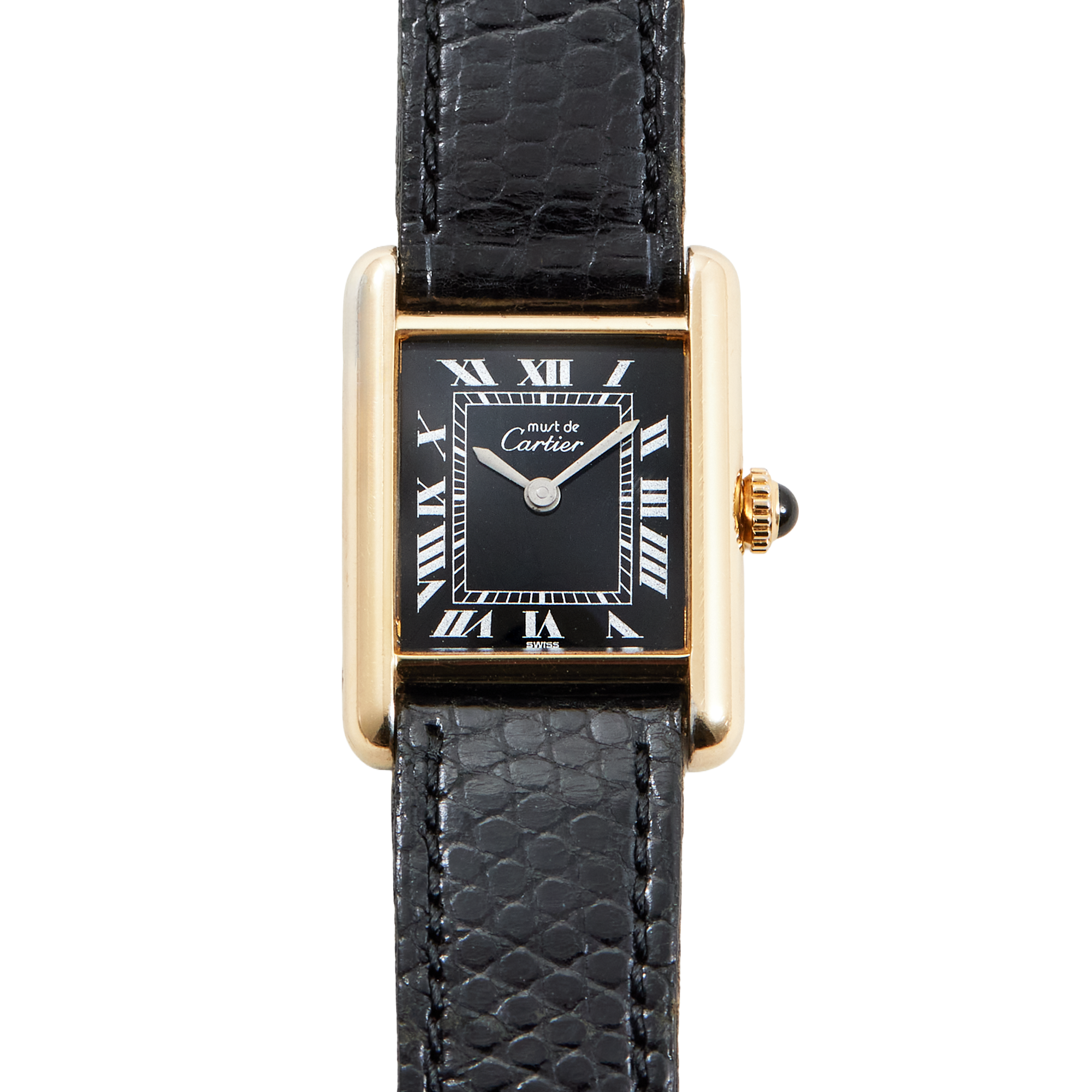 Cartier Vintage Tank Vermeil Gold Plated Black Dial 21mm 82975913 Roman ...