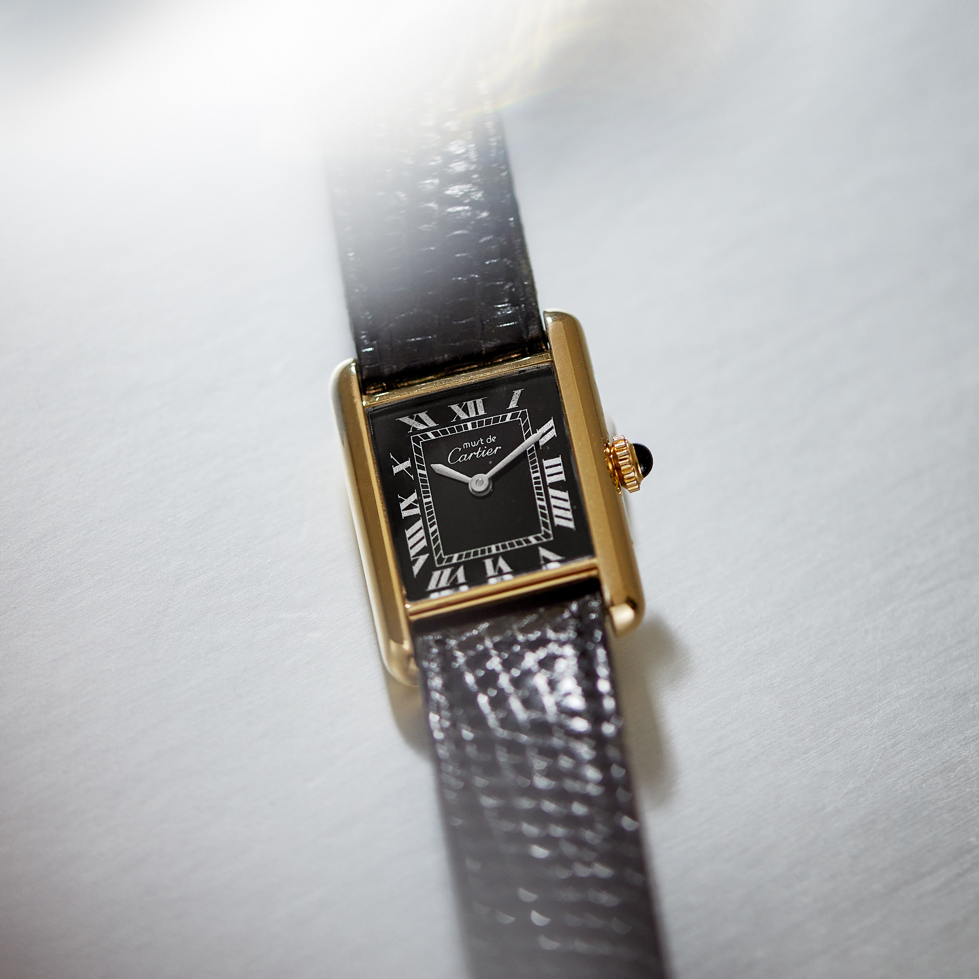 Cartier Vintage Tank Vermeil Gold Plated Black Dial 21mm 82975913 Roman ...