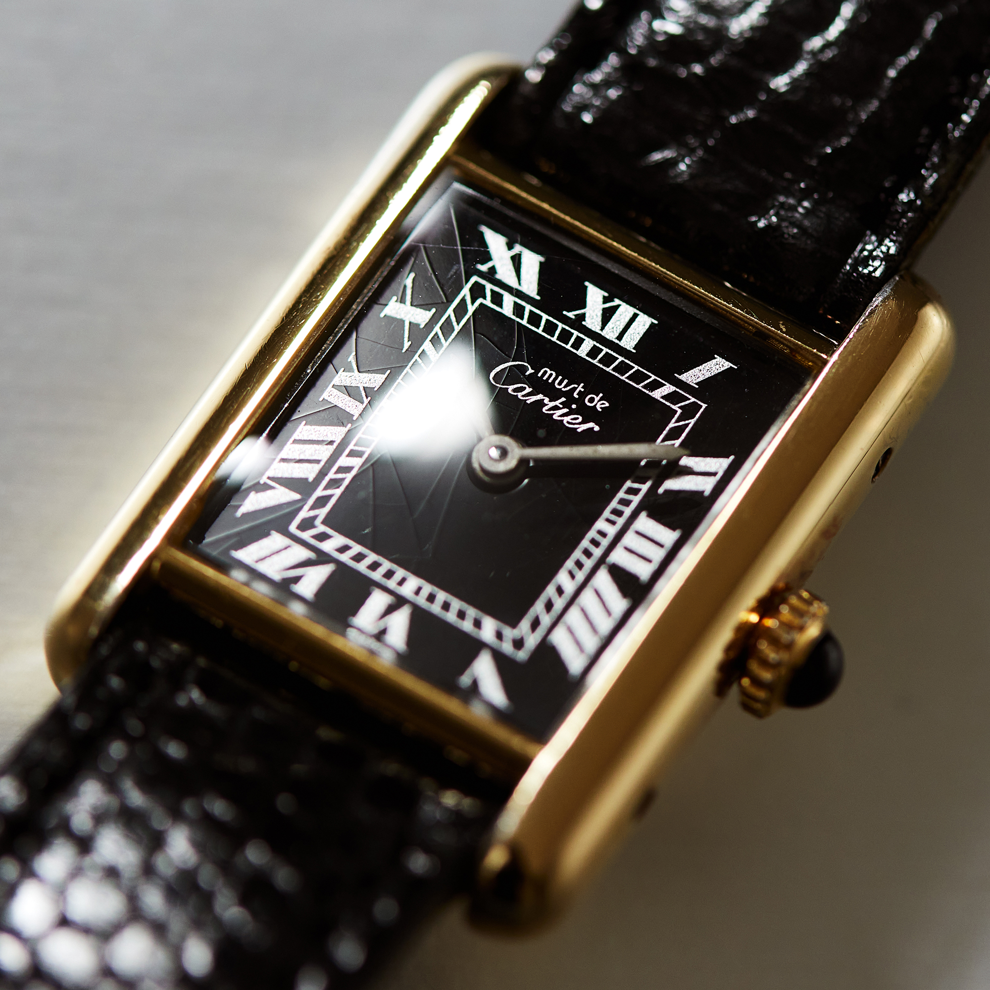 Cartier Vintage Tank Vermeil Gold Plated Black Dial 21mm 82975913 Roman ...