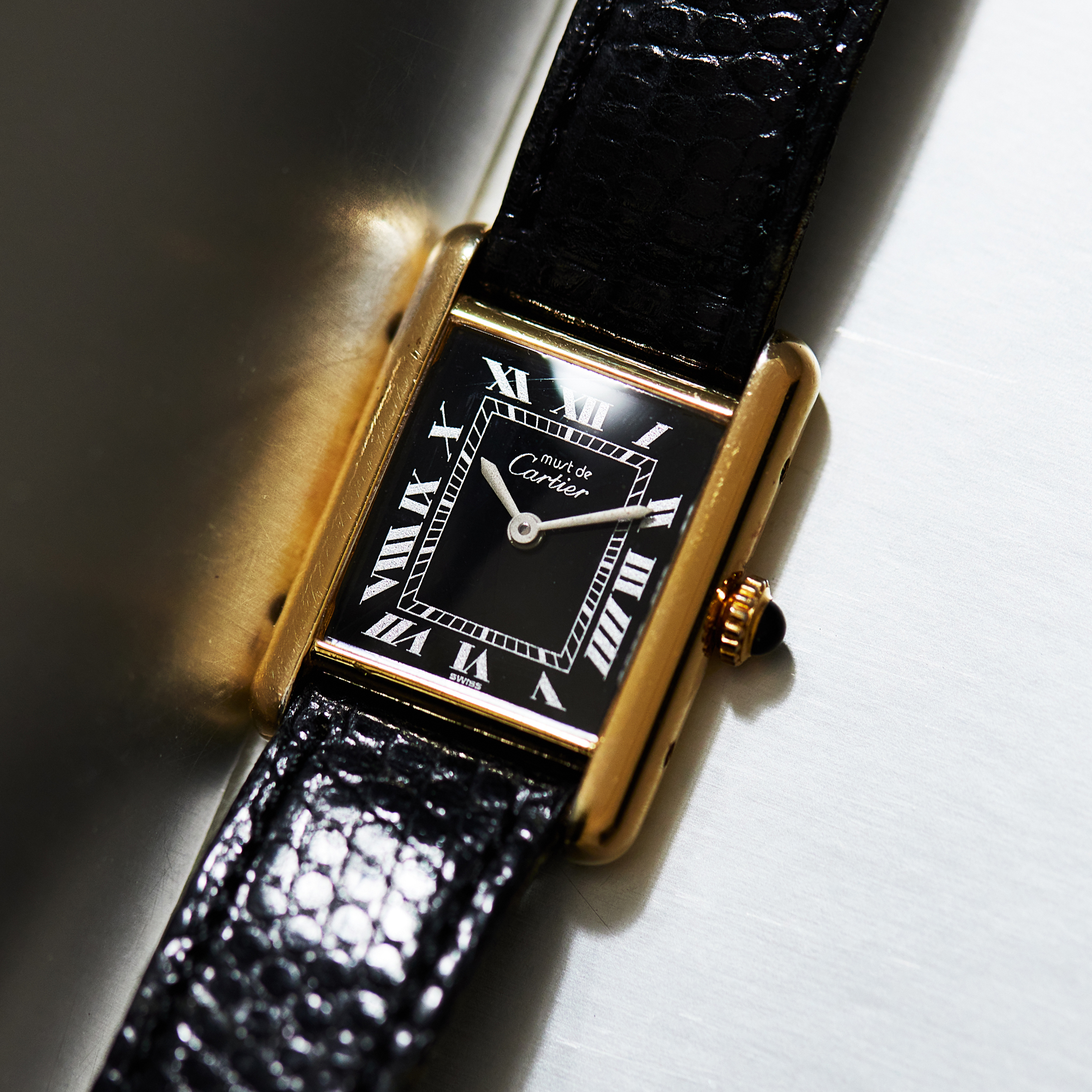 Cartier Vintage Tank Vermeil Gold Plated Black Dial 21mm 82975913 Roman ...