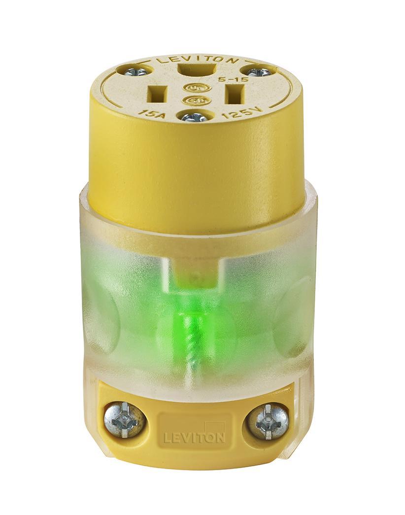 LEVITON 515CV-LIT 15A 125V 2-POLE 3-WIRE LIGHTED GROUNDING CONNECTOR ...