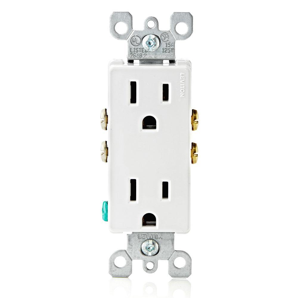 LEVITON 5325-W DECORA 15A 125V 2-POLE 3-WIRE DUPLEX RECEPTACLE WHITE ...