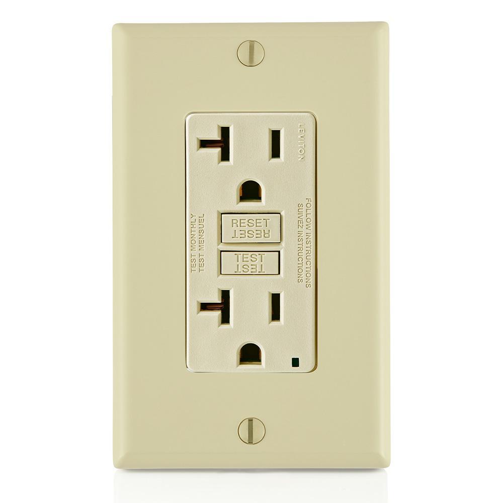 LEVITON GFNT2-I SMARTLOCKPRO 20A 125V SELF TEST GFCI RECEPTACLE IVORY ...
