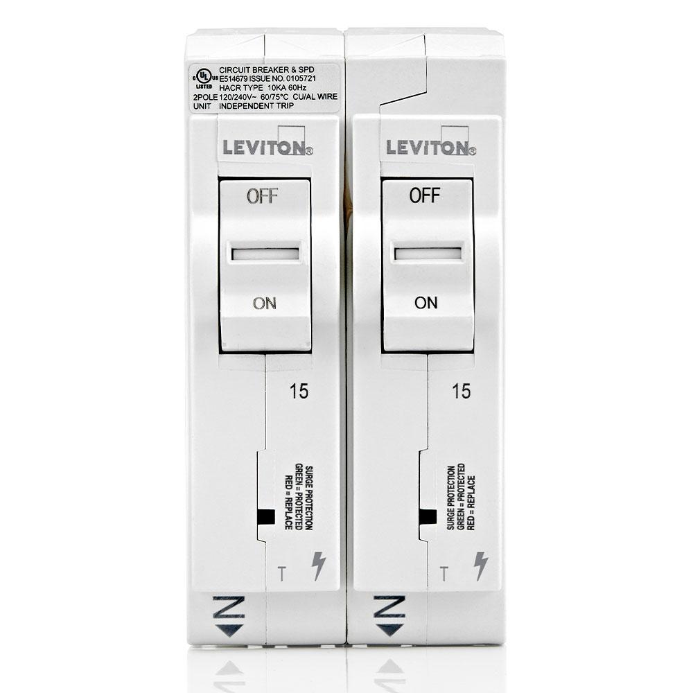 LEVITON LSPD1-T 15A THERMAL MAGNETIC SURGE PROTECT PLUG-ON BREAKER ...