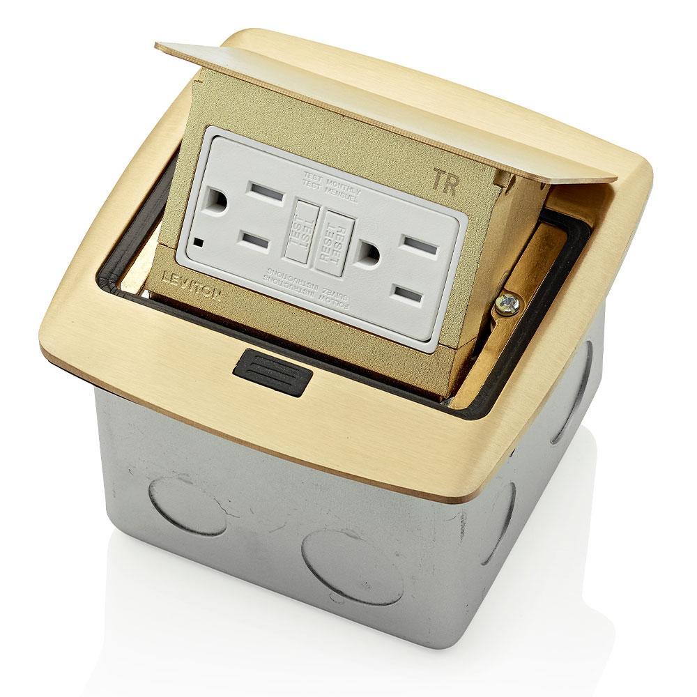 LEVITON PFGF1-BR POP-UP FLOOR BOX WITH 15A GFCI RECEPTACLE BRASS ...