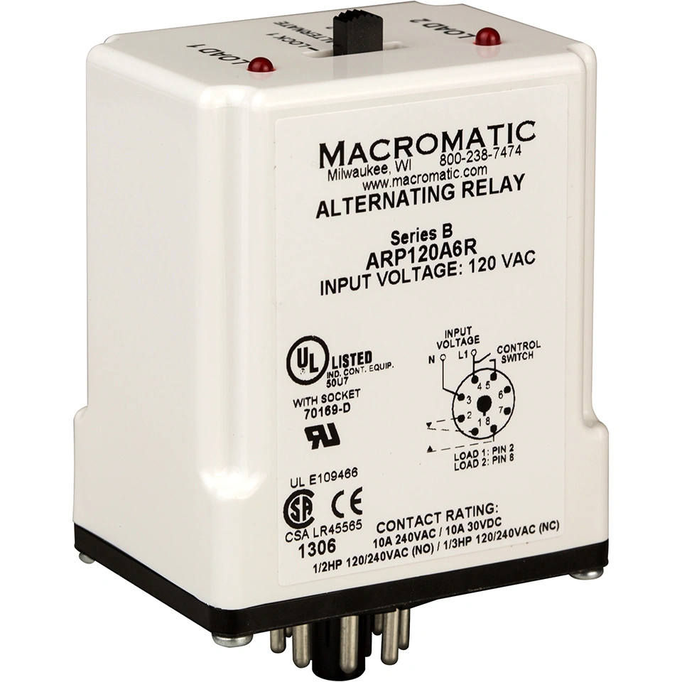 MACROMATIC ARP120A3R 10A DPDT 120VAC ALTERNATING RELAY WITH SWITCH ...