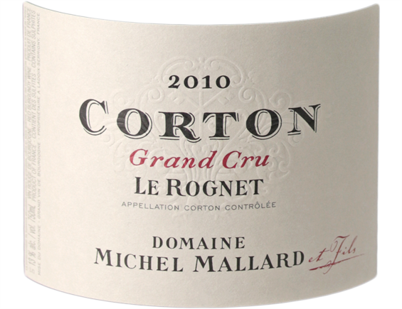 Corton le Rognet Rouge 2010 - Domaine Michel Mallard - Corton Grand Cru ...