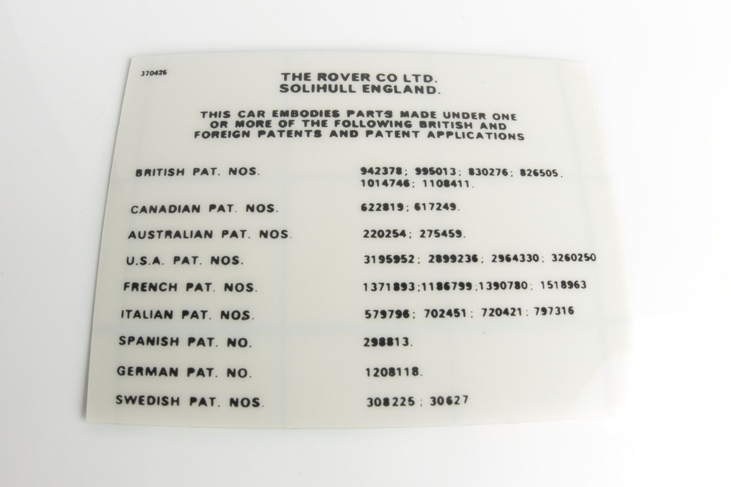 Wins International - 'Patents' Label
