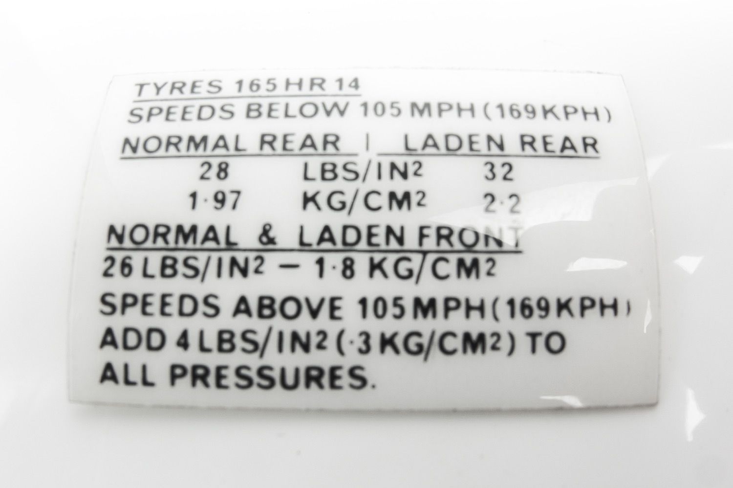 Wins International - Tyre Pressure Label