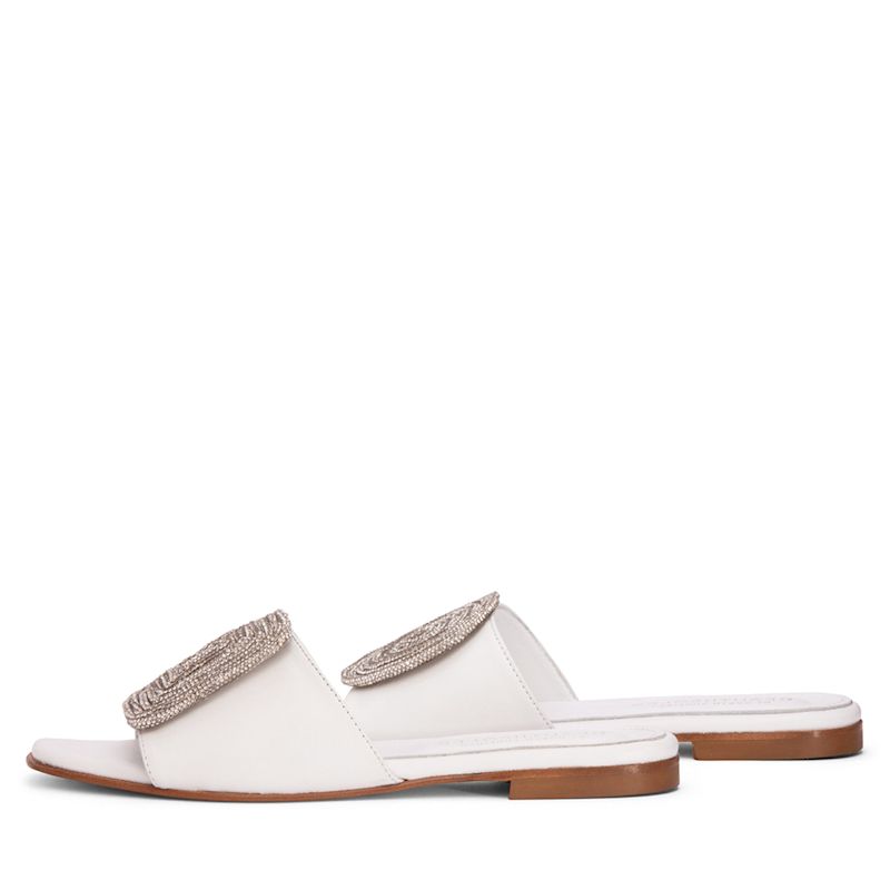 Adeline Flat White Leather Women Slide Comfortable & Dressy Wedding ...