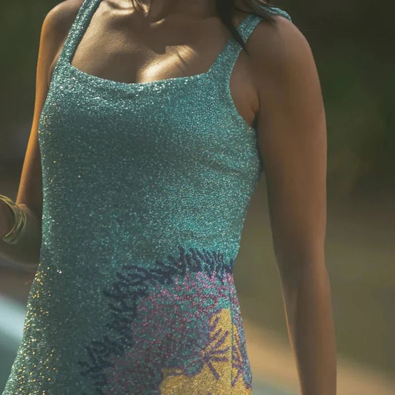 Adeline Coral Hand Beaded Mini Dress Blue | Oceanus Swimwear | Wolf ...