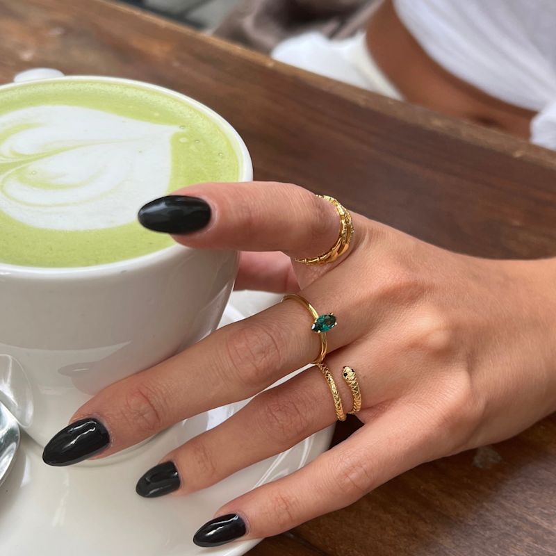 Oval Cut Green Zirconia Gold Ring | Nazzar | Wolf & Badger