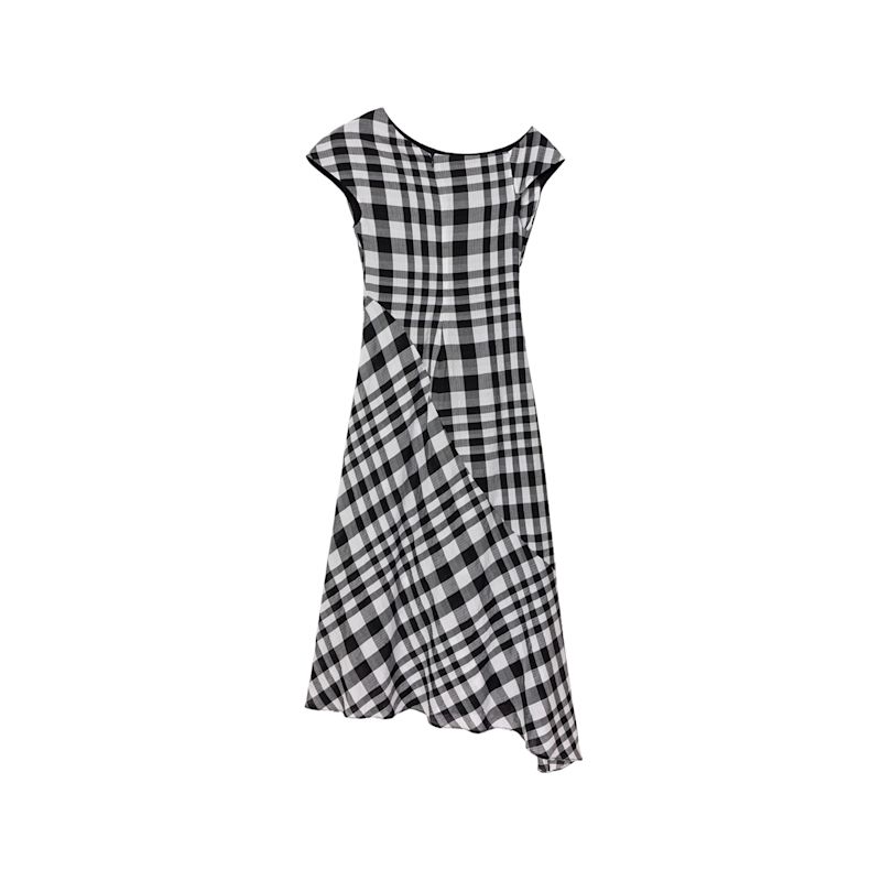 Ama Drapped Dress In Checkered Pattern | Peploum | Wolf & Badger