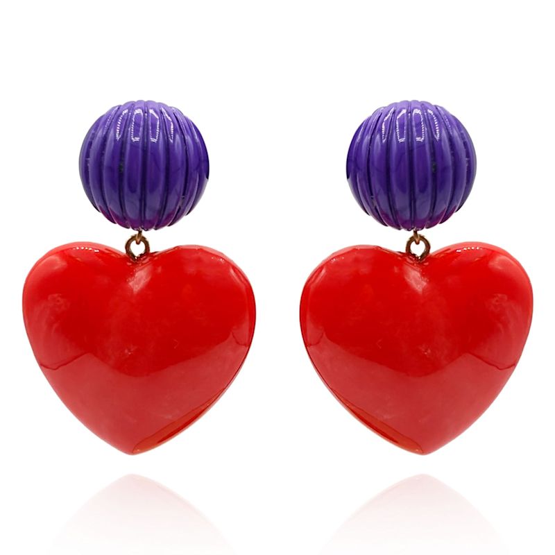 Amour Carved Purple Pierced Resin With Ruby Red Resin Heart Drop ...