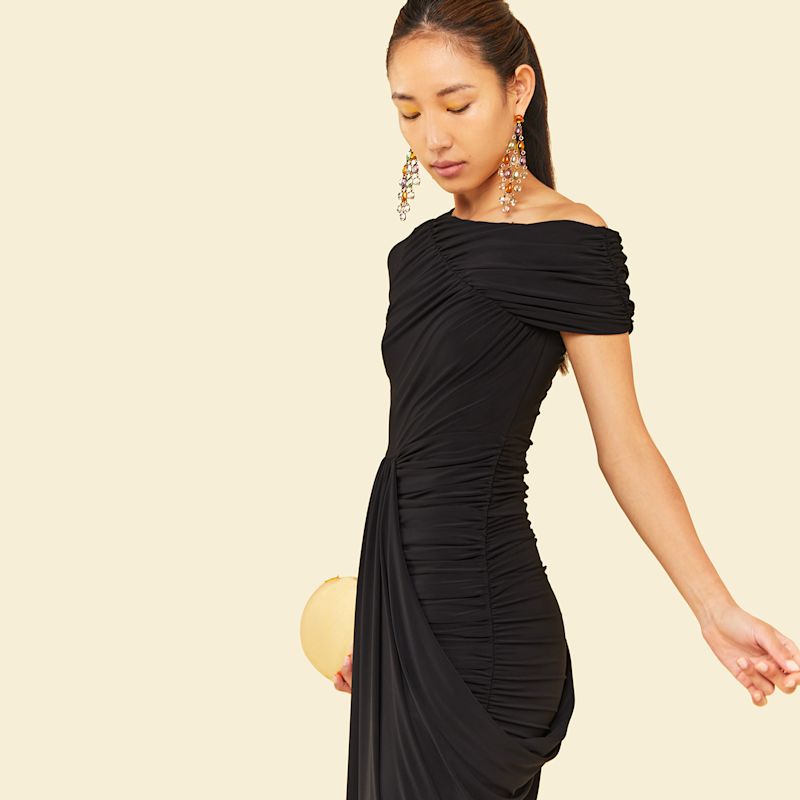 Anemone Midaxi Dress In Navsoul Black | Celestine & Mae | Wolf & Badger