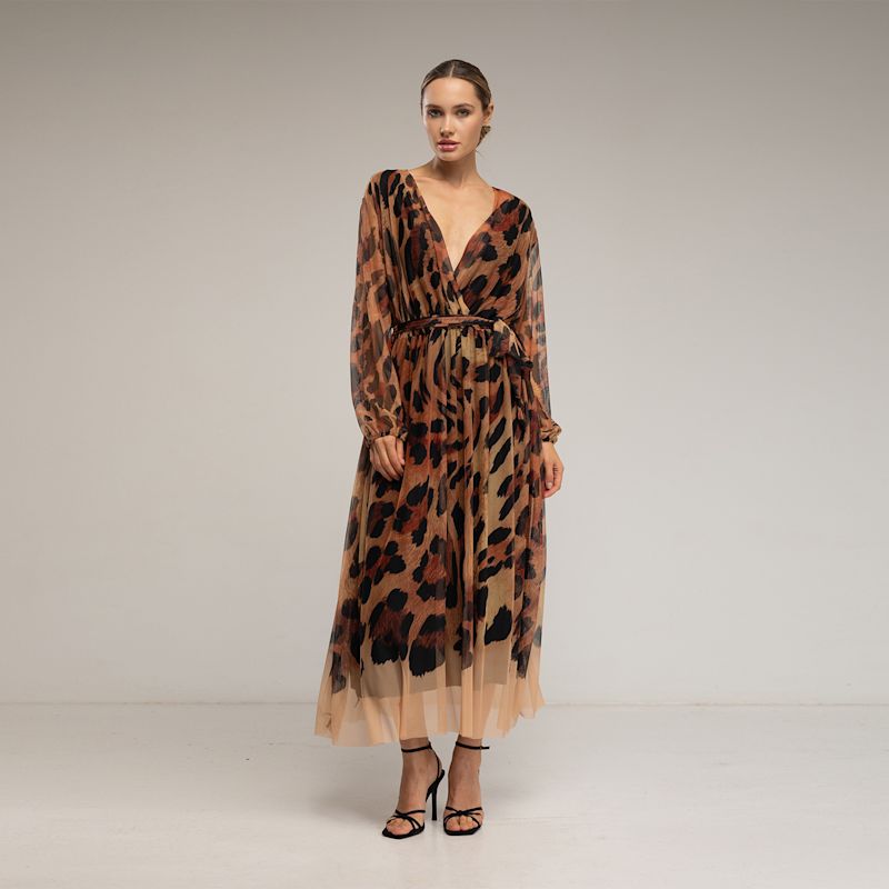 Animal Print Tulle Midi Dress With V-Neck. | TANTRA SPAIN SL | Wolf ...